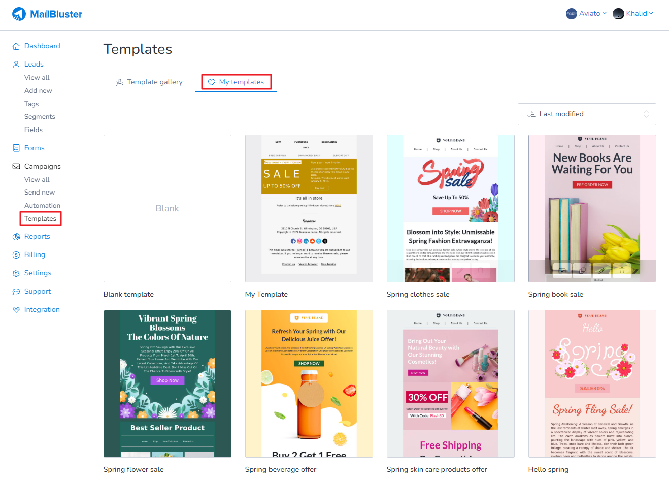 Difference between Template gallery and My templates